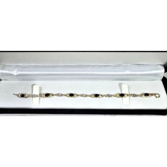 Jewelry | 1k Yellow Gold Tennis Bracelet Black Onyx 7 In Original Box ...